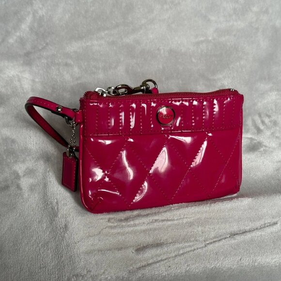 Coach | Bags | Coach Poppy Pink Patent Lip Quilted Leather Wristlet ...